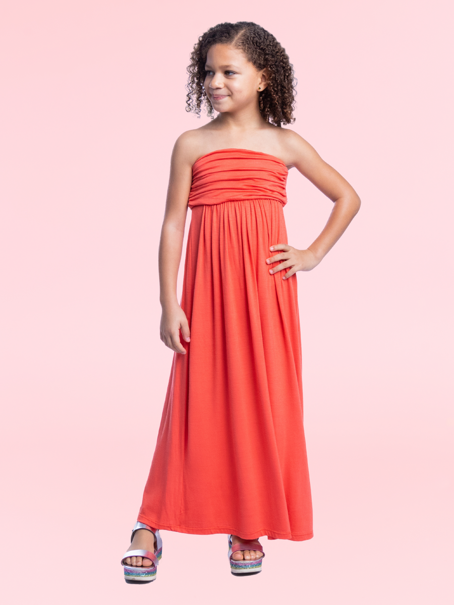 Girls Solid Color Strapless Tube Maxi Dress – 24seven Comfort Apparel